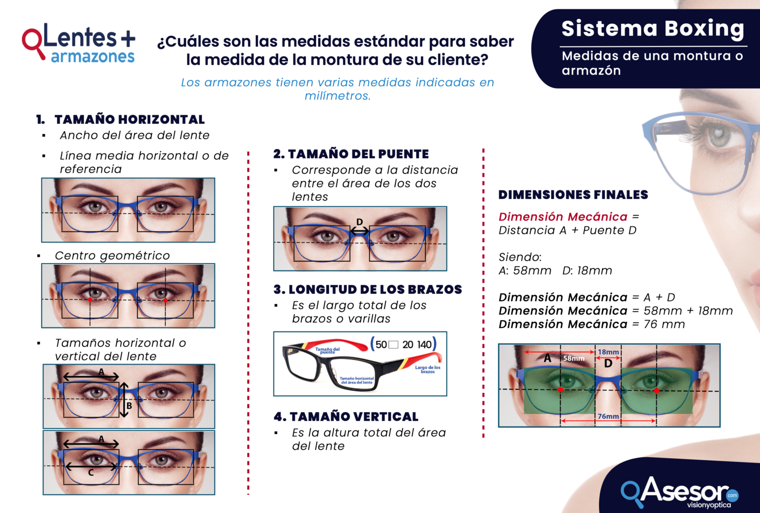 Infografía Sistema Boxing: medidas de una montura o armazón. - Asesor ...